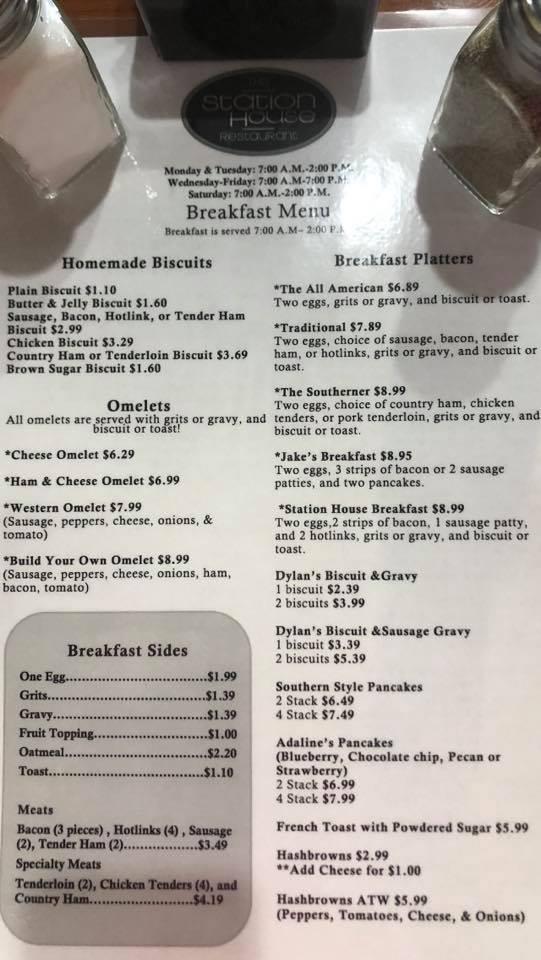 Menu at The Station House restaurant, Cumming, 540 Lake Center Pkwy #105