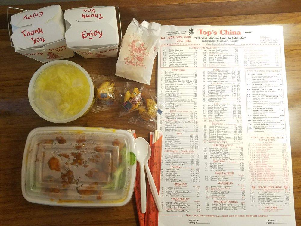 Menu at Top's China restaurant, Williamsburg