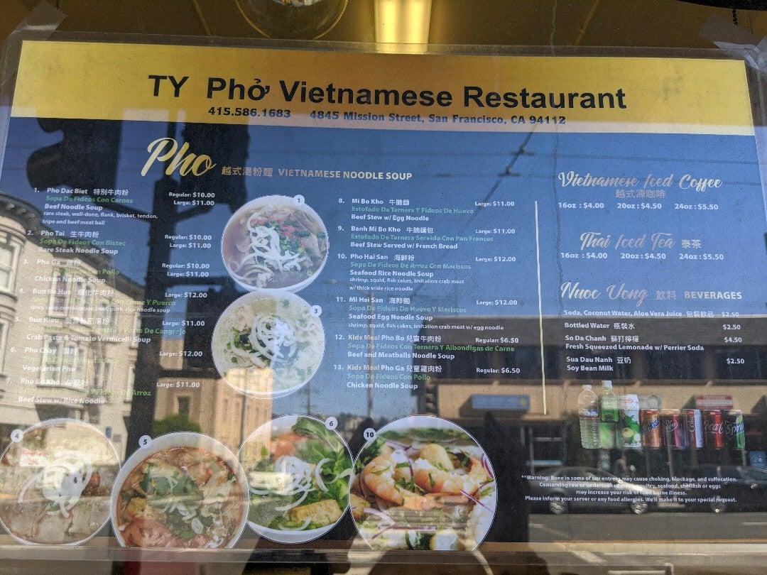 Menu at TY Sandwiches restaurant, San Francisco