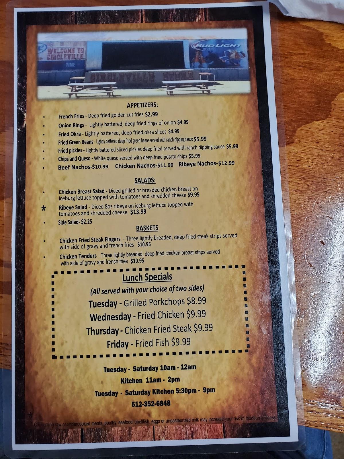 Menu at Circleville Store restaurant, Taylor, 600 State Hwy 95