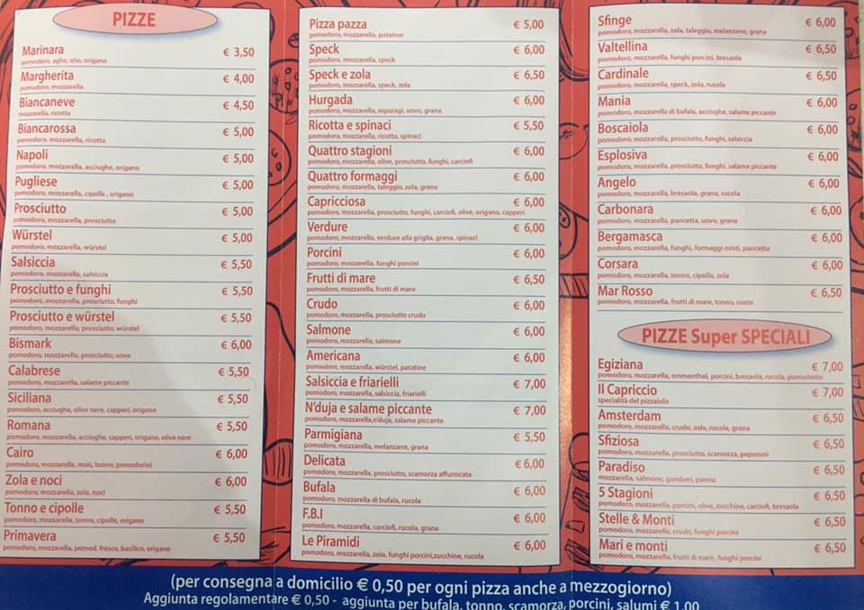 Menu at Il Capriccio pizzeria, Bergamo
