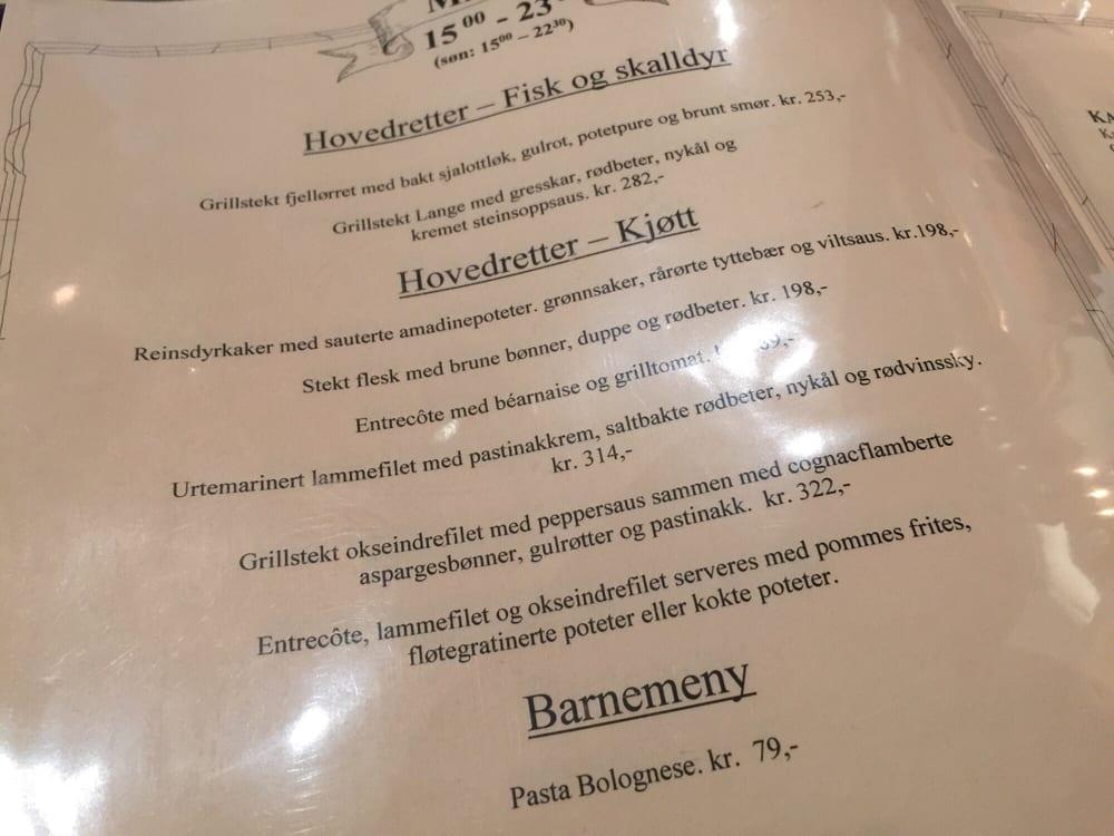 Menu at Lorry Restaurant, Oslo