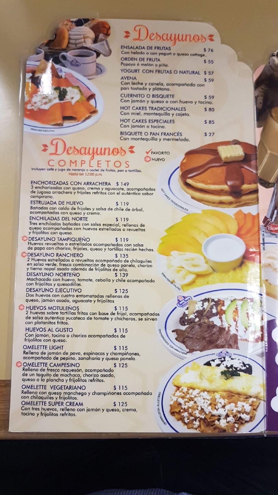 Menu at Super Cream restaurant, Tampico, Av. Ejército Mexicano 1