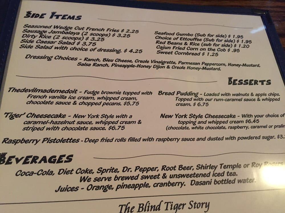 Menu at The Blind Tiger pub & bar, Shreveport