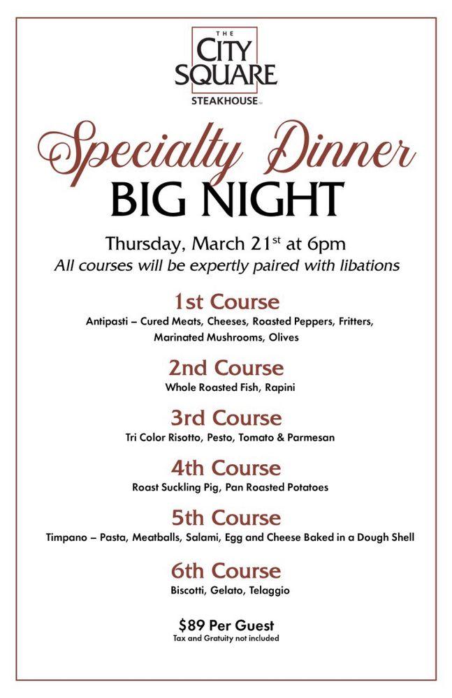 Menu at The City Square Steakhouse, Wooster