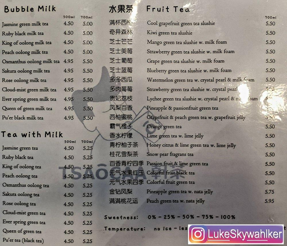 Menu at Tsaocaa, West Lafayette