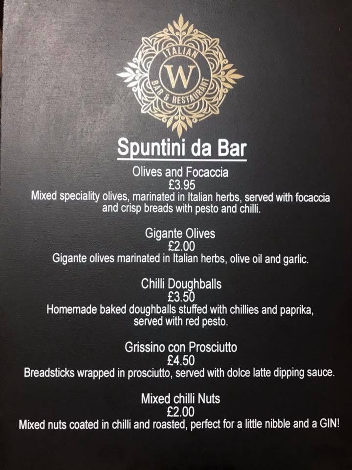 Menu at W- Italian restaurant, Wickersley
