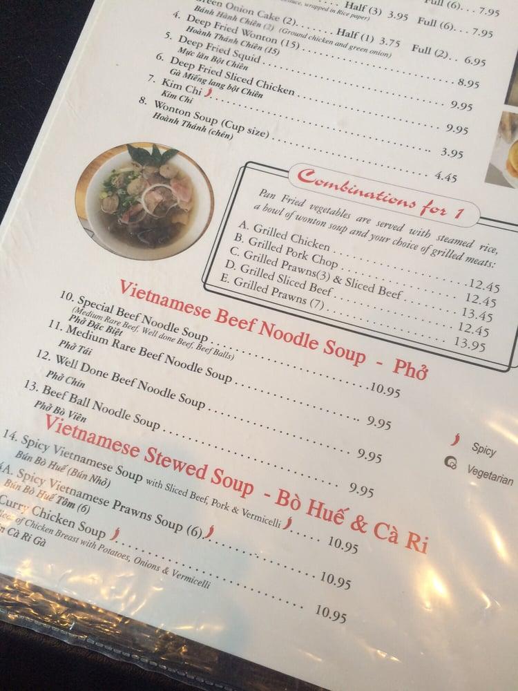 Menu at A Taste of Vietnam restaurant, Sherwood Park