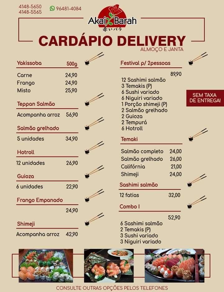 Menu em Pastelaria Akai Barah, Cotia
