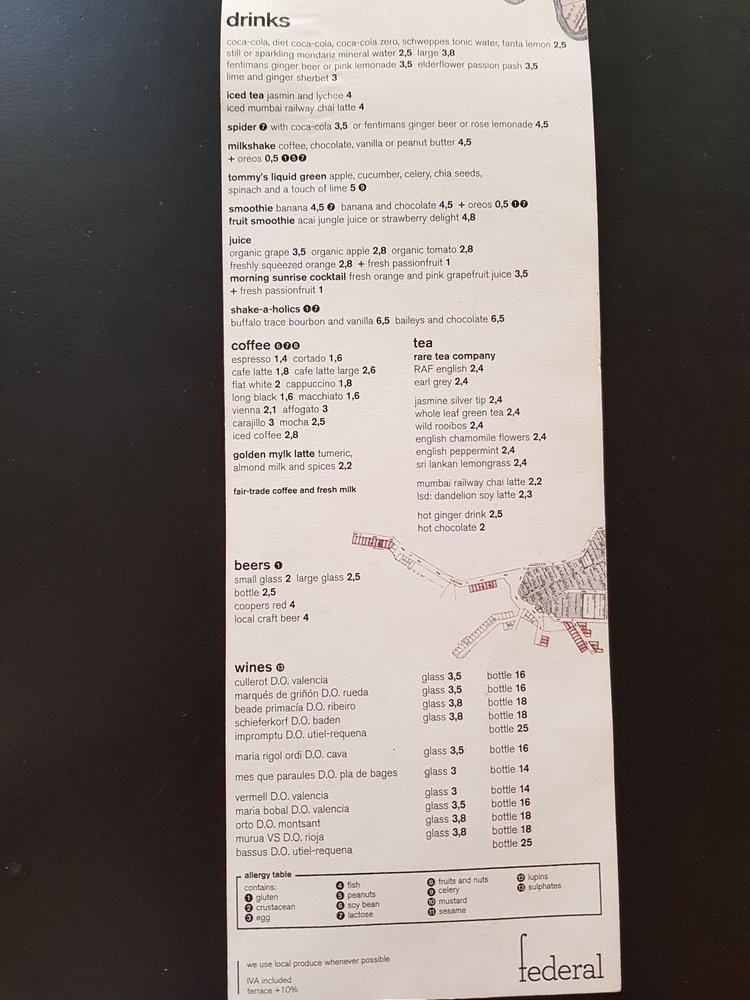 Menu at Federal Valencia pub & bar, Valencia