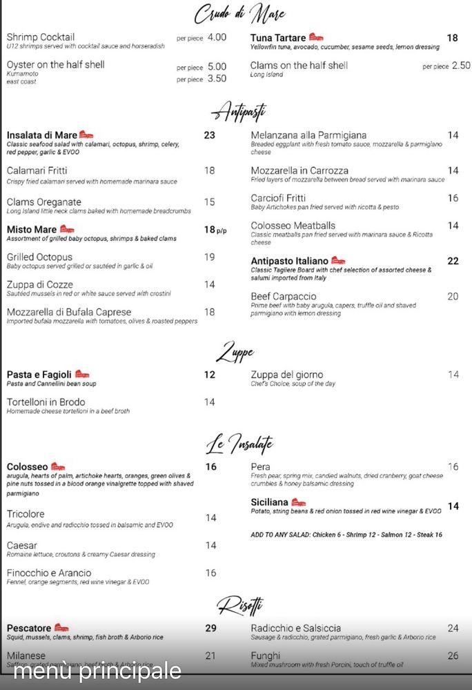 Menu at Il Colosseo Ristorante NJ Italian restaurant, Red Bank
