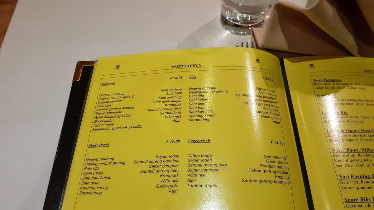 Menu at Indonesisch Restaurant Sari, Zoetermeer