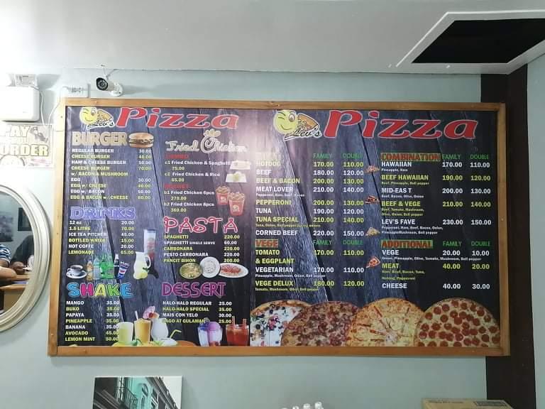 Menu at Lev's Pizza restaurant, Puerto Princesa, QPW7+63R