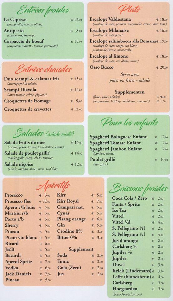 Menu at Picco Bello, Liedekerke