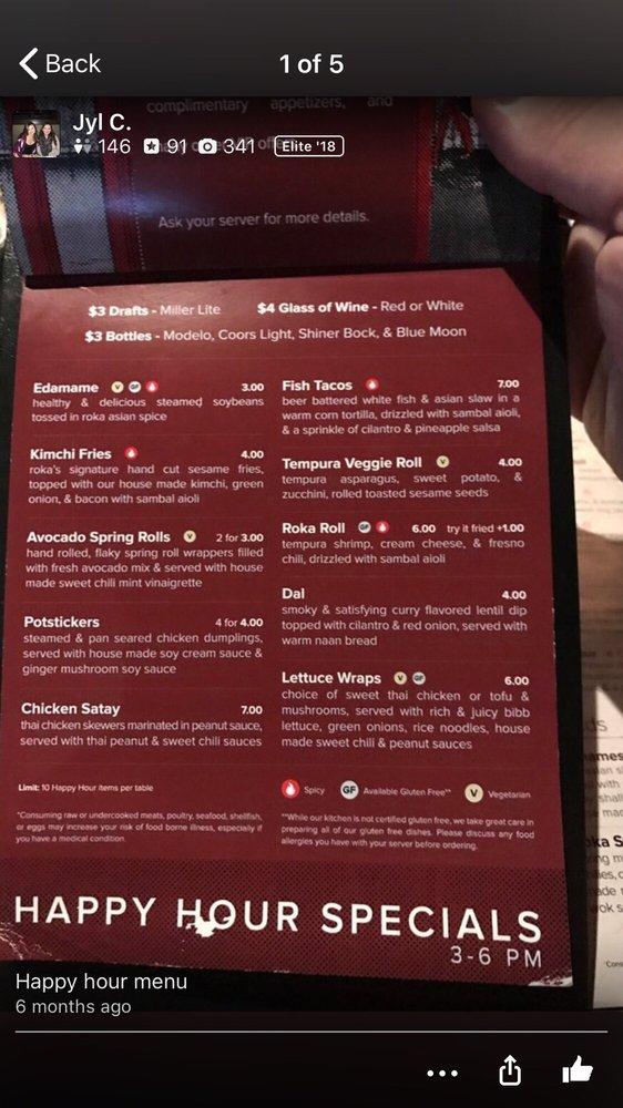Menu at Roka restaurant, Tulsa
