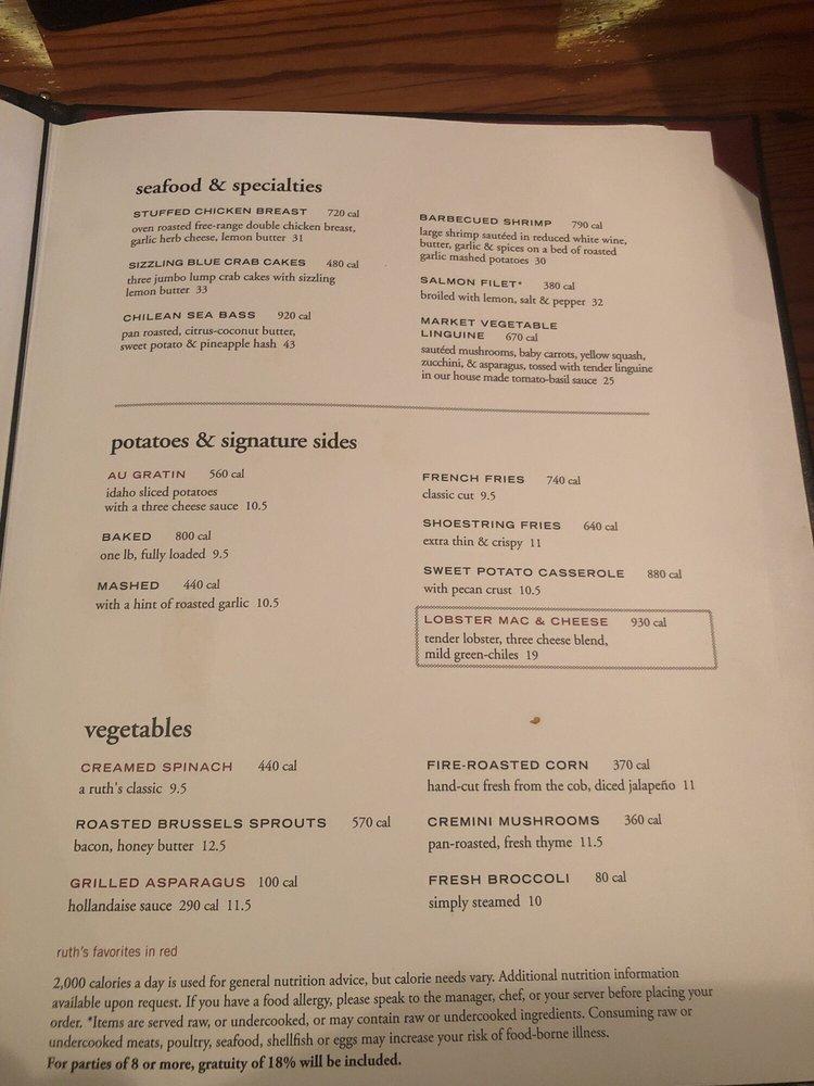 Menu at Ruth's Chris Steak House pub & bar, Midlothian