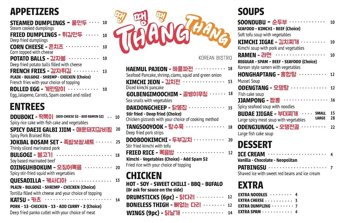 Menu at Thang Thang restaurant, San Diego