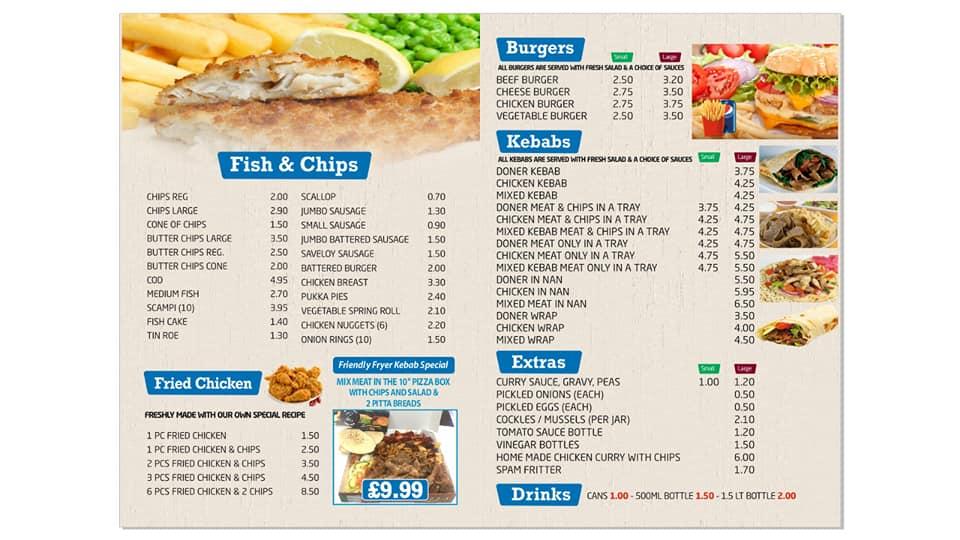 Menu at The Friendly Fryer fast food, Telford