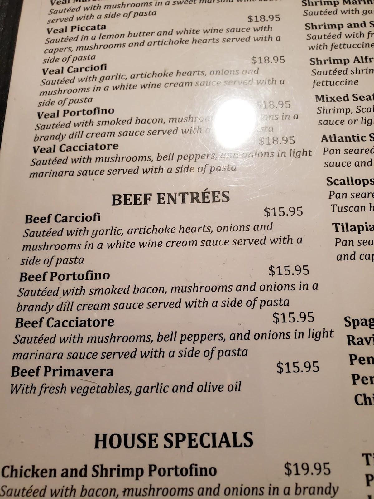 Menu at Vivere Italian Restaurant, Oak Creek