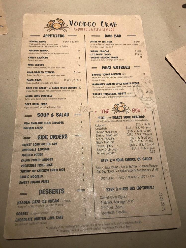 Menu at Voodoo Crab of Massapequa restaurant, Massapequa