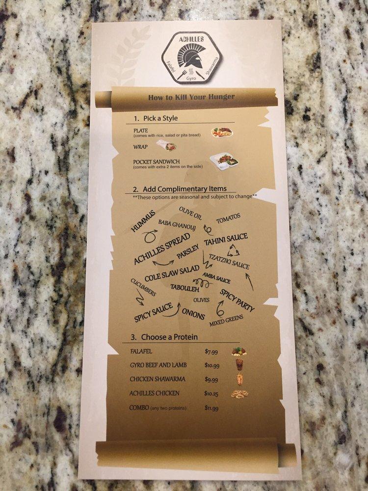 Menu at Achilles restaurant, Santa Clara