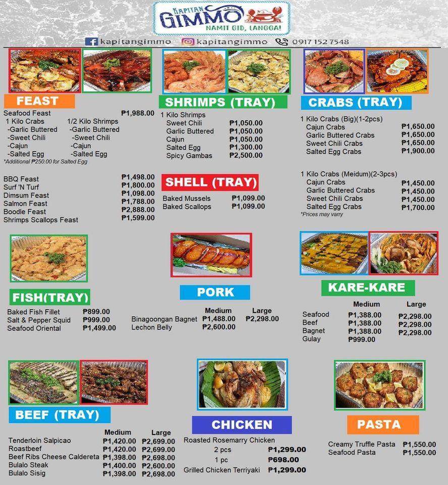 Menu at Kapitan Gimmo restaurant, Quezon City
