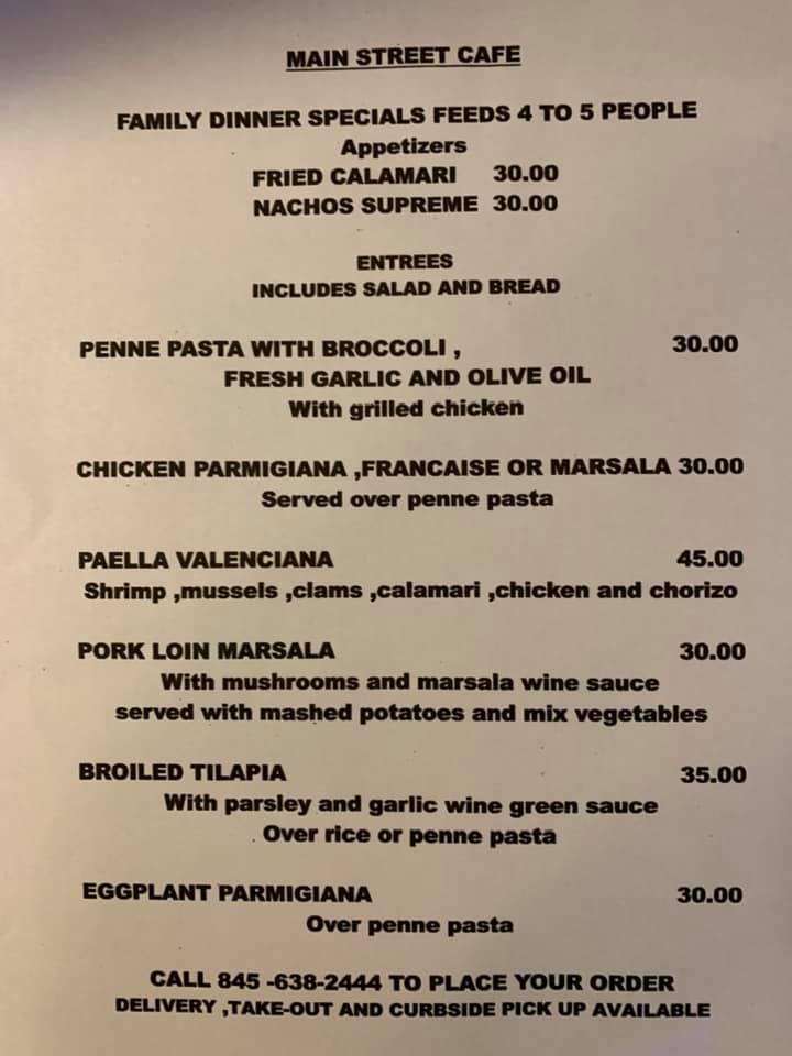 Menu at Main Street Cafe, New City