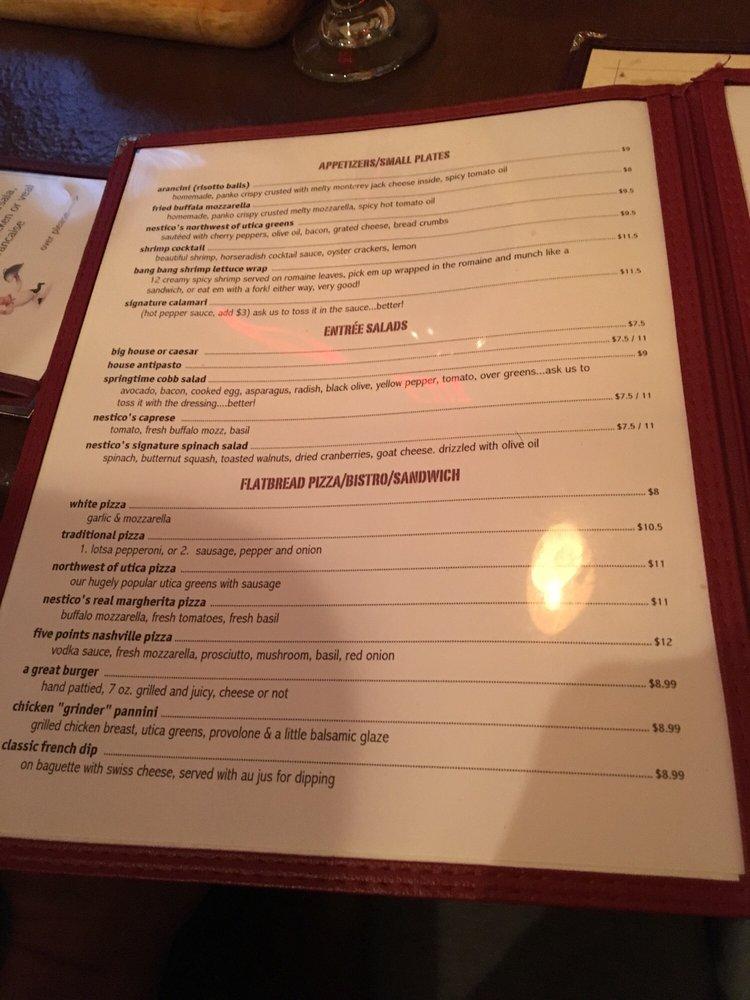 Menu at Nestico's restaurant, North Syracuse