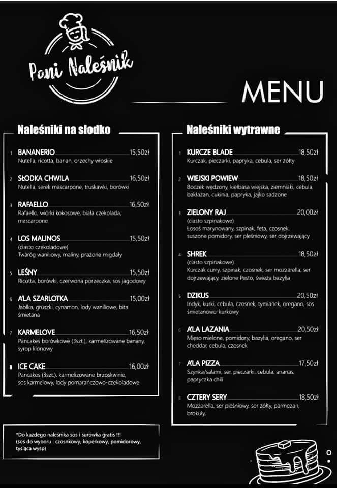 Menu at Pani Naleśnik restaurant, Pultusk