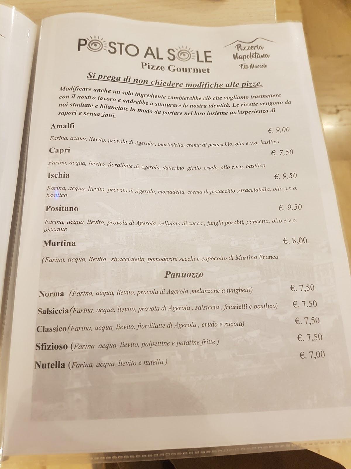 Menu da Posto al Sole ristorante, Manduria