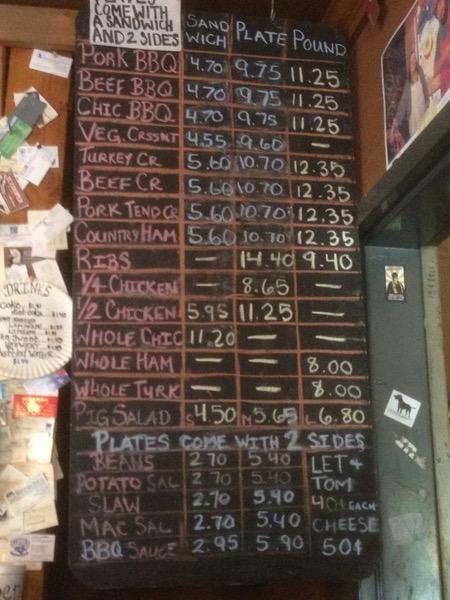 Menu at Blue Ridge Pig BBQ, Nellysford