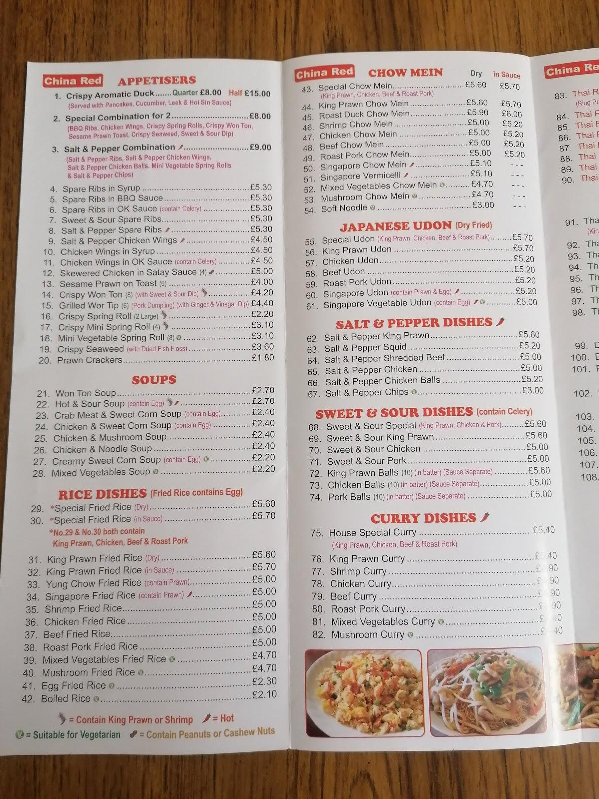 Menu at China Red restaurant, Stoke-on-Trent