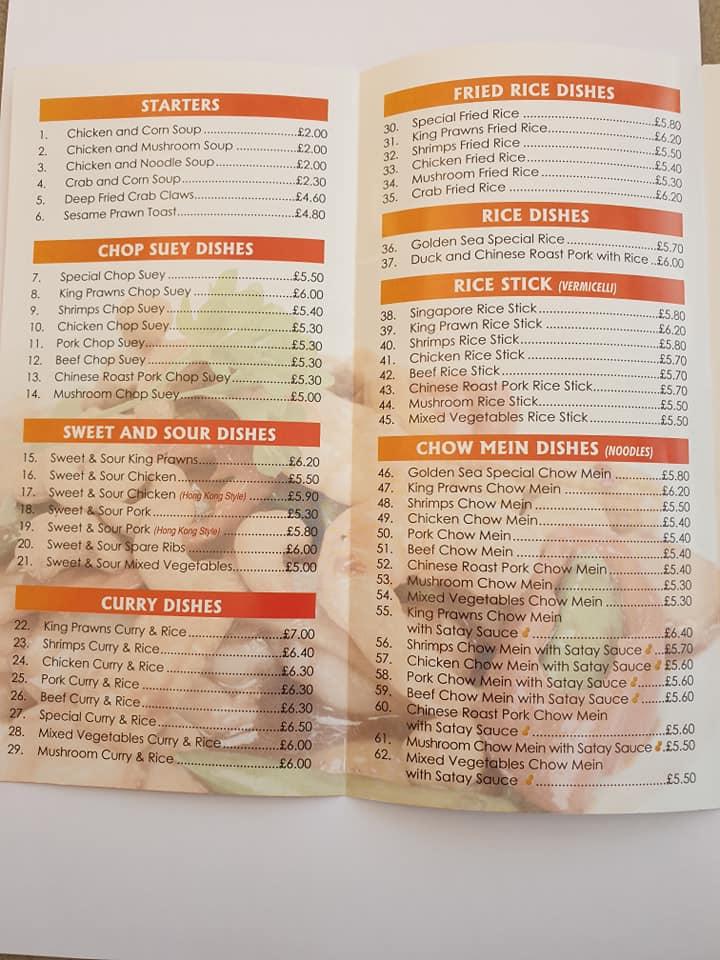 Menu at Golden Sea fast food, Greenleys, 7 Wolverton Rd