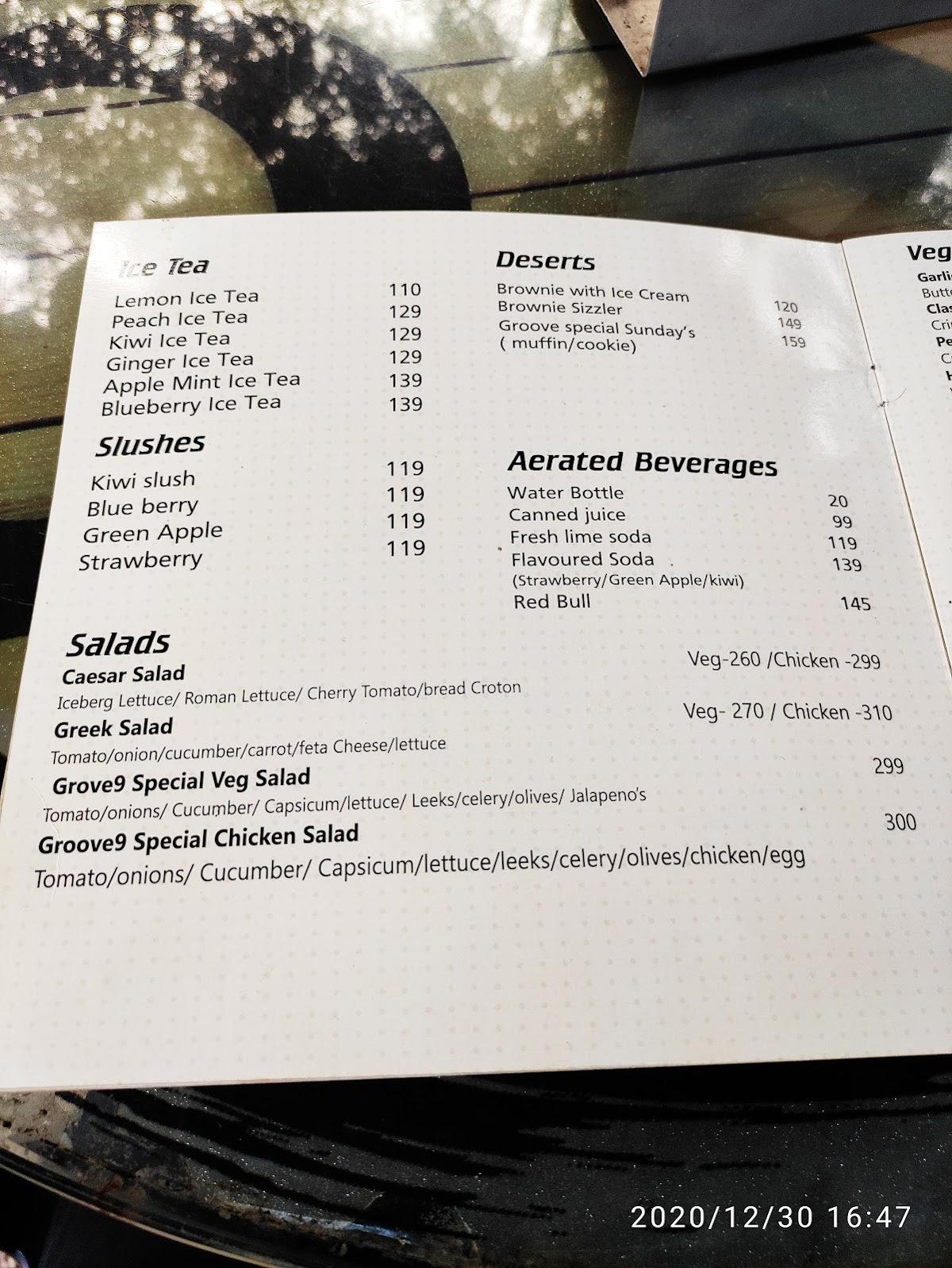 Menu at Groove 9, Hyderabad