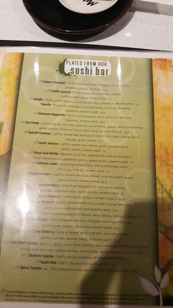 Menu at Mikuni restaurant, Sacramento, J St STE 150