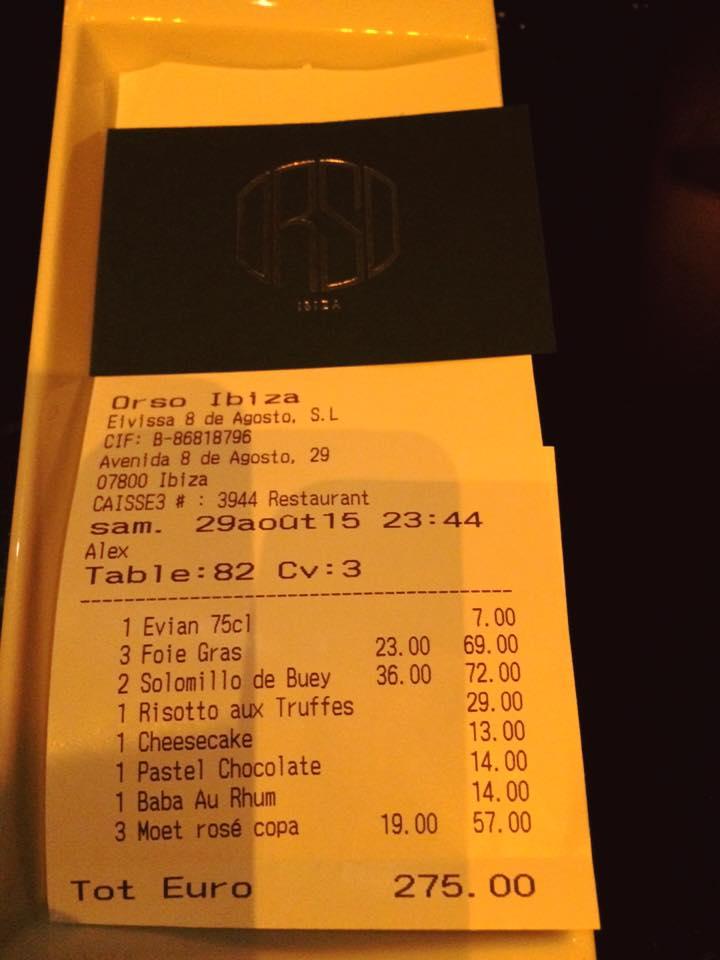 Menu at Orso Ibiza pub & bar, Ibiza