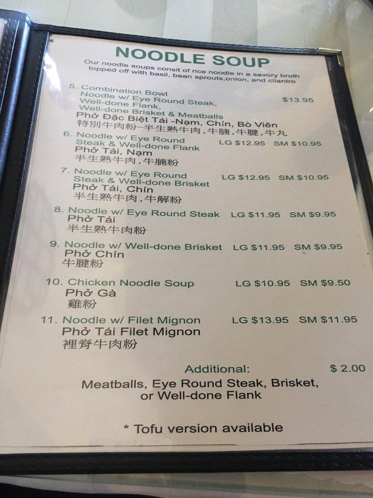Menu at Pho 805 restaurant, Solvang
