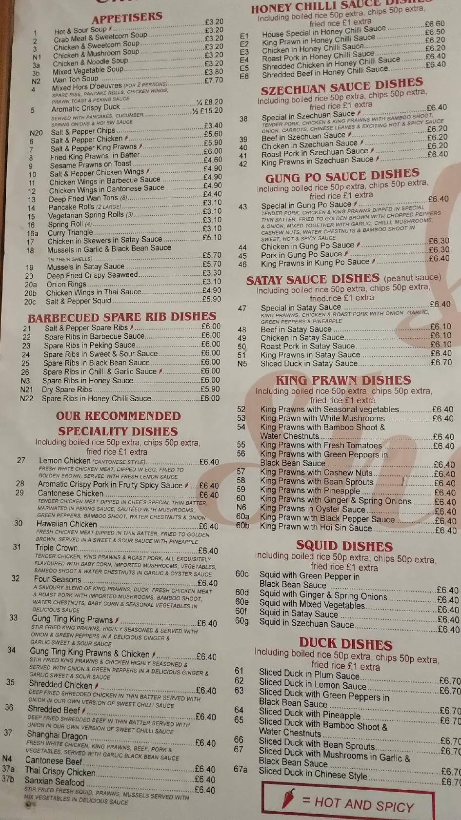 Menu at Shanghai Chinese Take Away fast food, Thornley