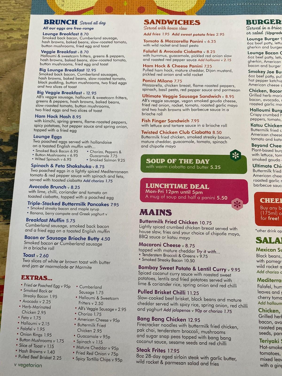 Menu at Velo Lounge pub & bar, Bath