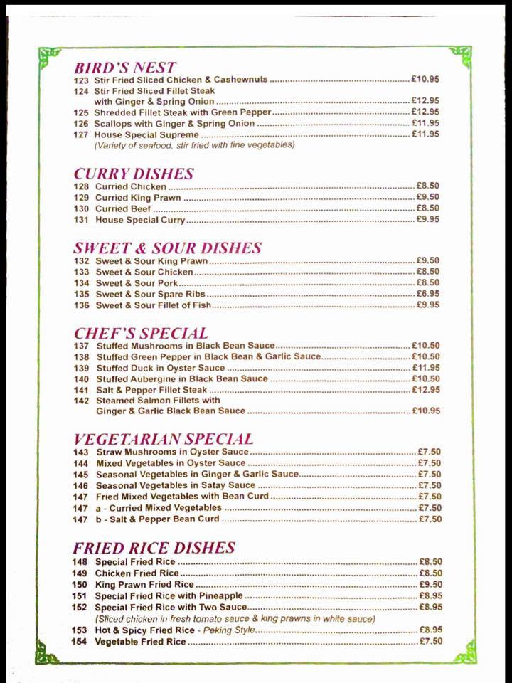 Menu at Beijing Restaurant, Stockport