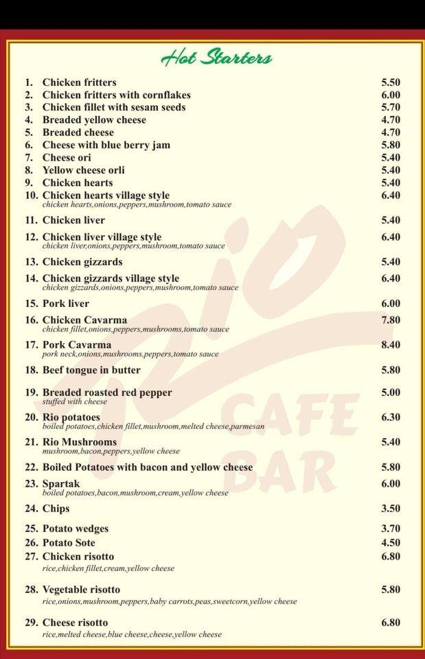 Menu at Rio Cafe, London, 85 High St