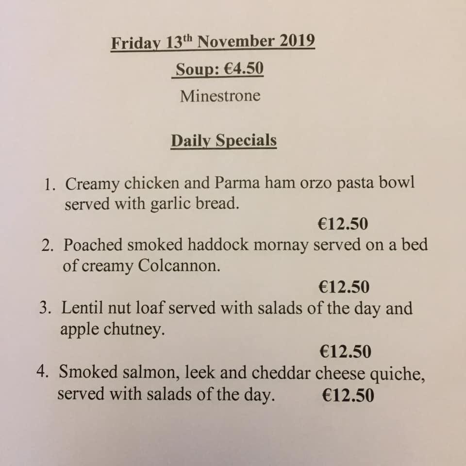 Menu at Cotton Tree Cafe, Enniscorthy