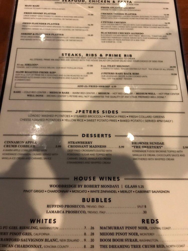 Menu at J Peters Grill & Bar - Ft Inn, Fountain Inn