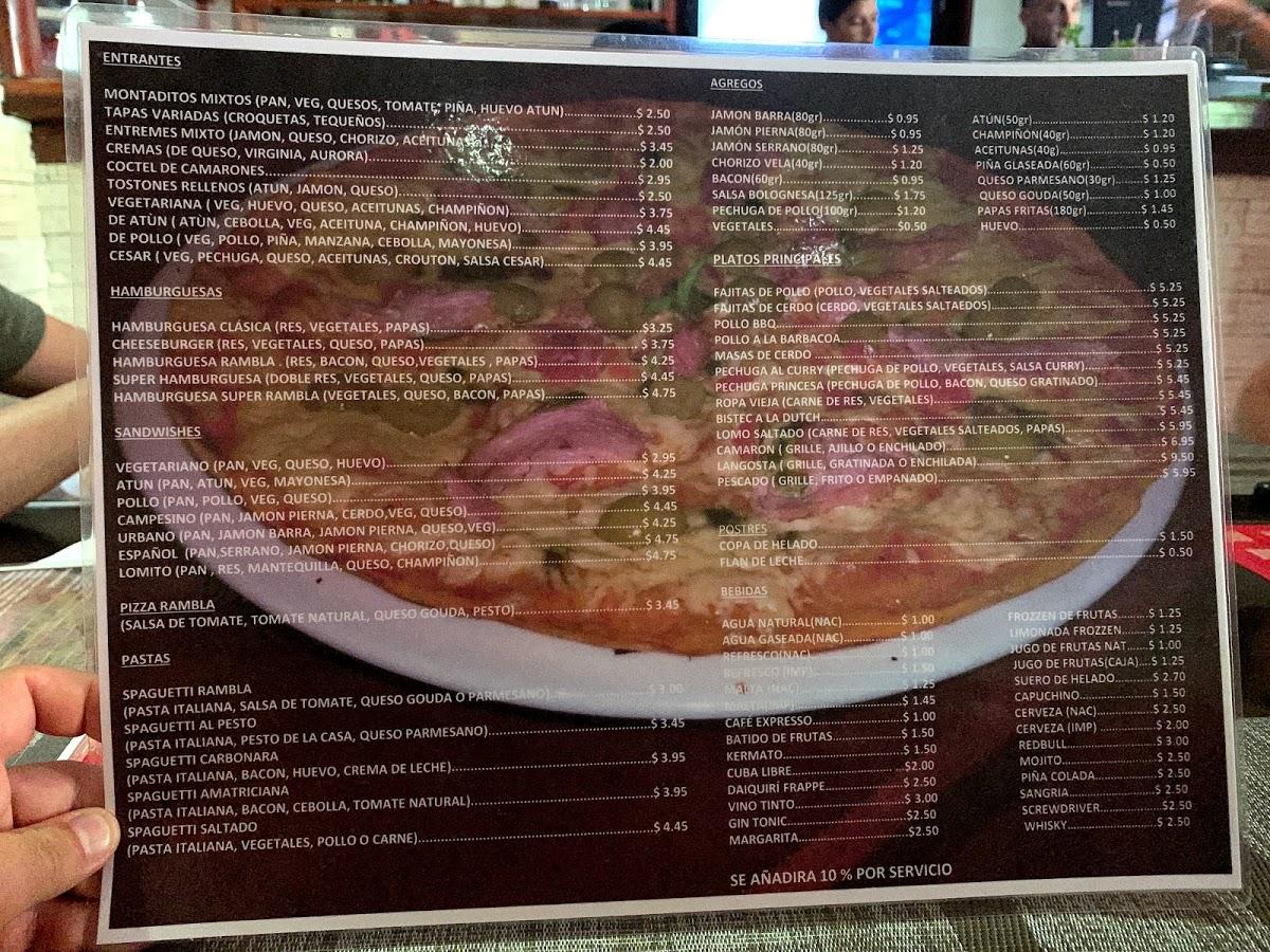 Menu at La Rambla restaurant, Havana