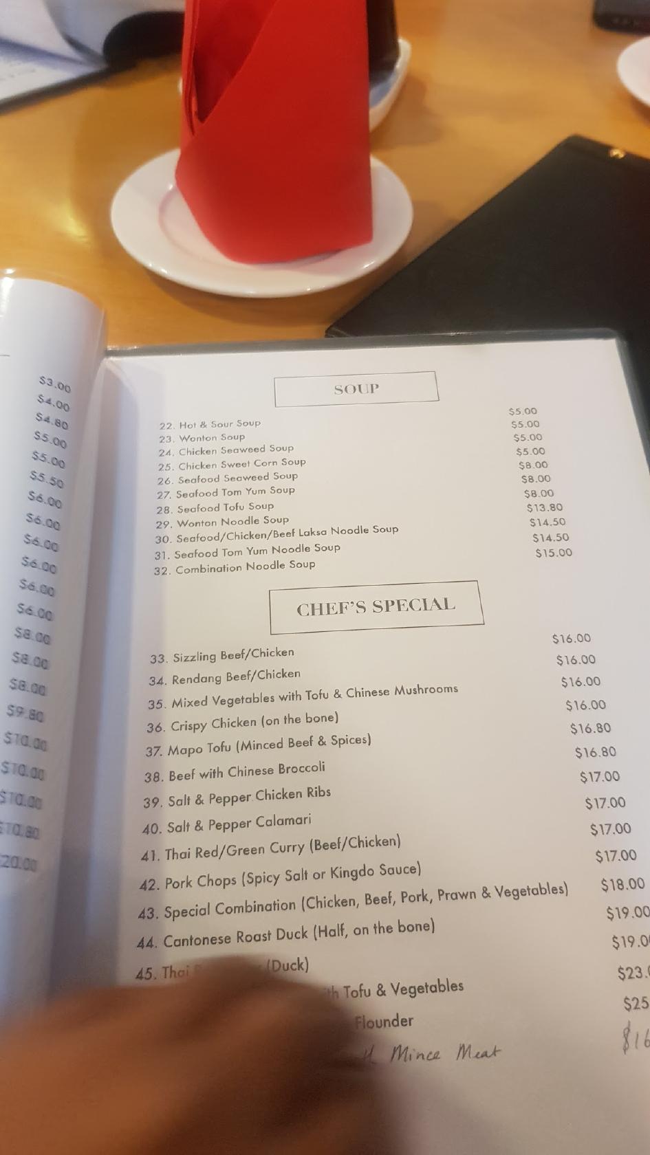 Menu at Ye's Wok restaurant, Ascot Vale