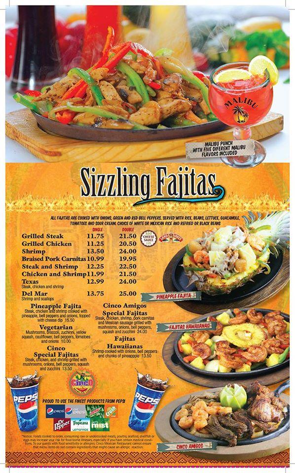 Menu at Cinco Mexican Grill and Bar, Bluffton