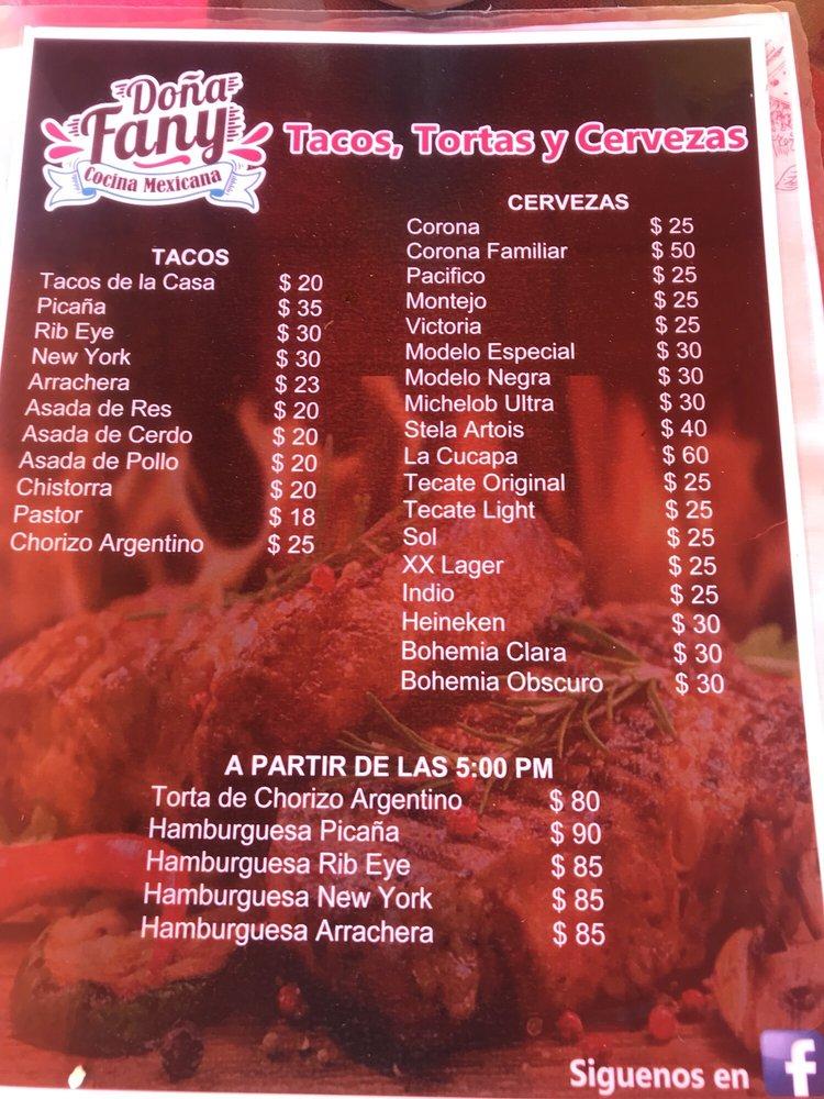 Menu at Doña Fany restaurant, Cancún