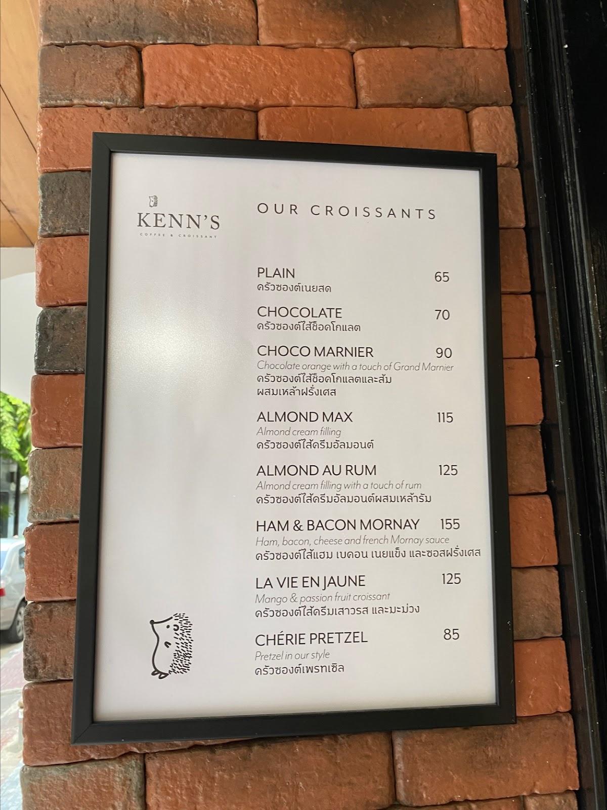 Menu at Kenn’s Ari, Bangkok