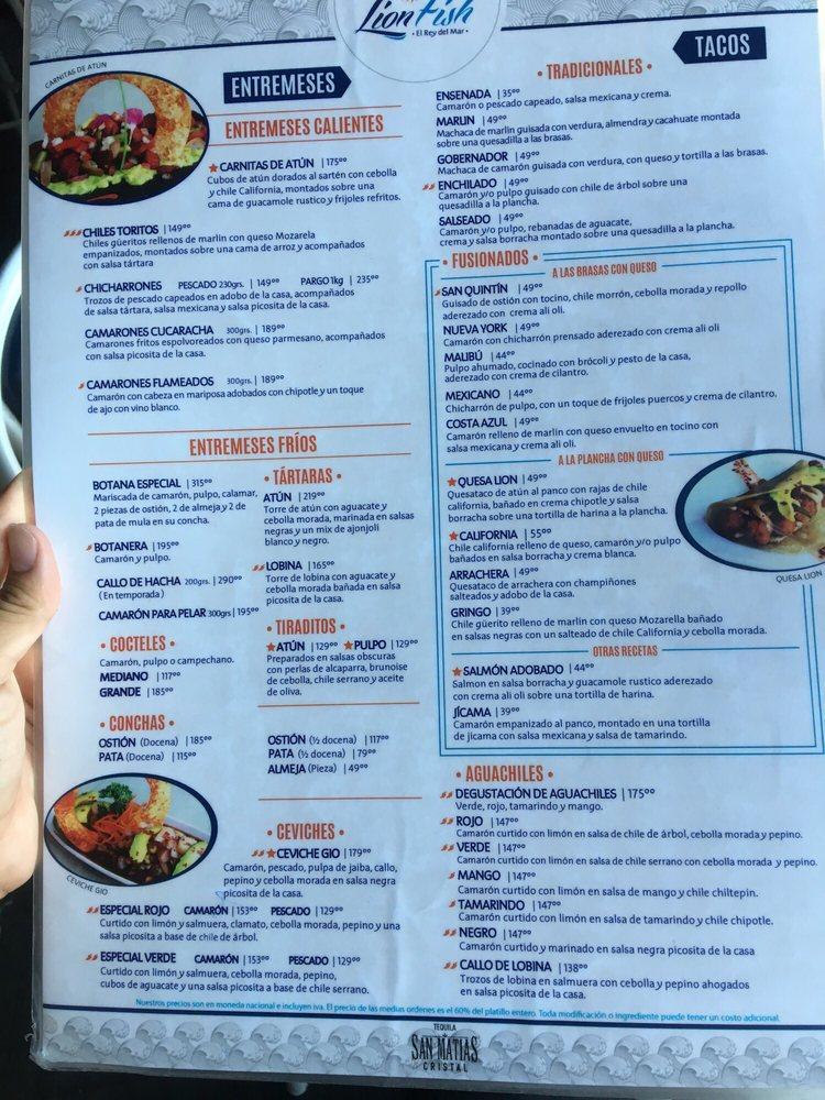 Carta del pub y bar Lion Fish, Tijuana, Erasmo Castellanos Q. 1857