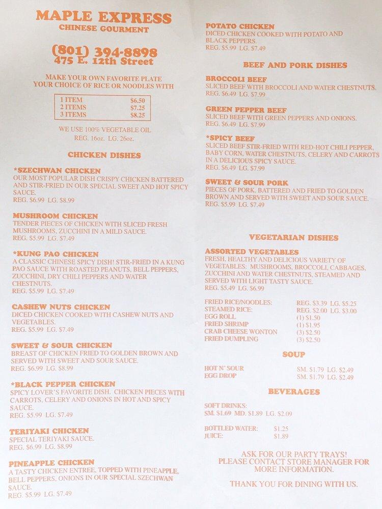 Menu at Maple Express restaurant, Ogden